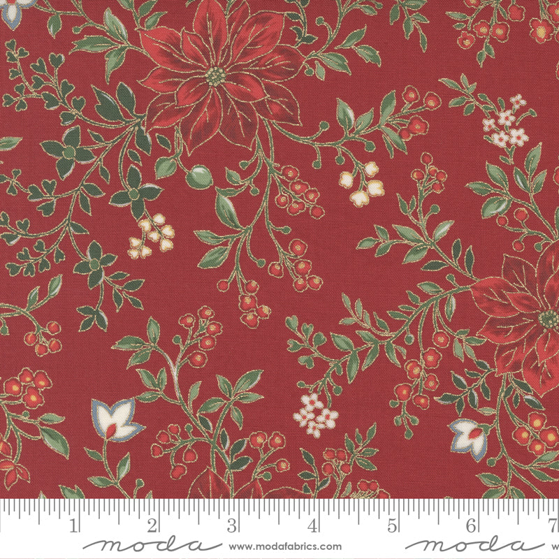 Merry Manor Metallic - Poinsettia Waltz - Crimson