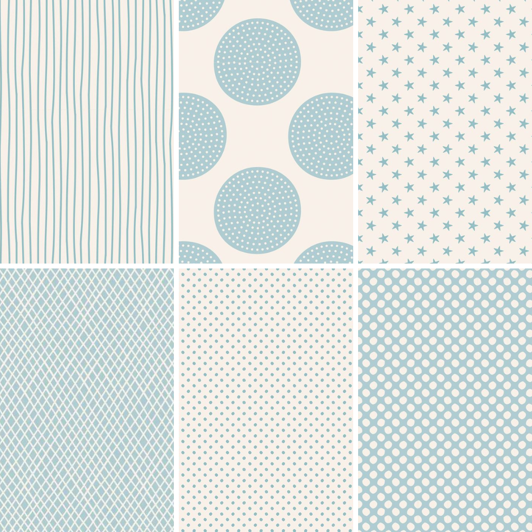 Tilda Basics Fat Quarter Bundle in Blues - 6 pieces